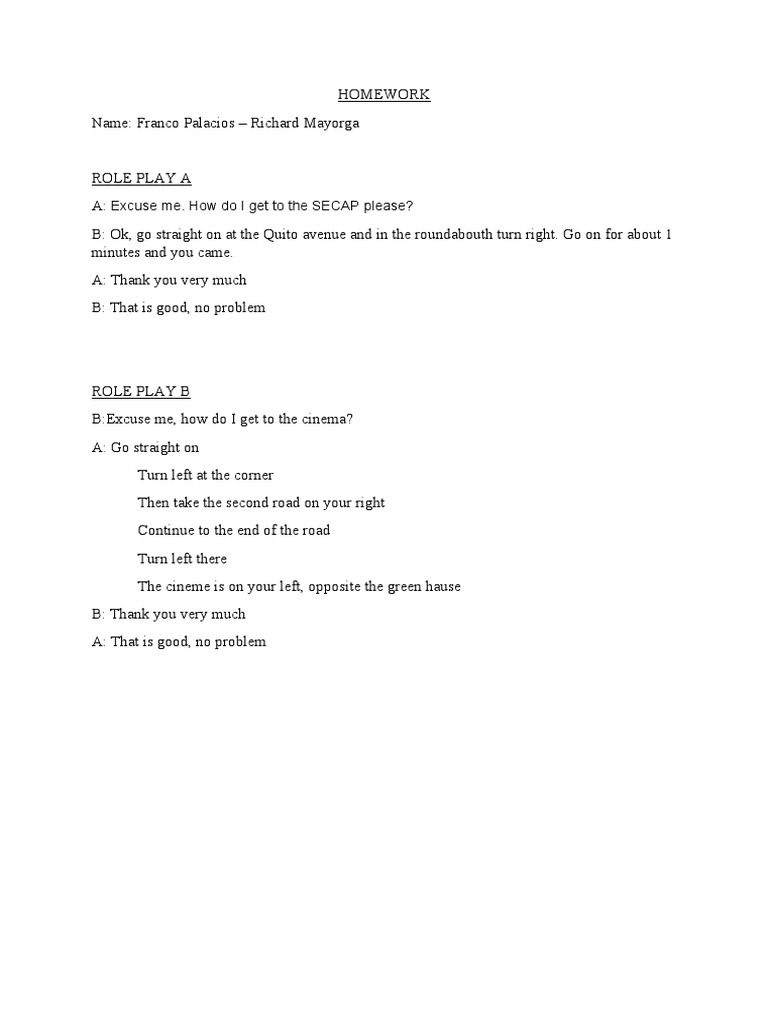 Directions Role Play Scenarios | PDF