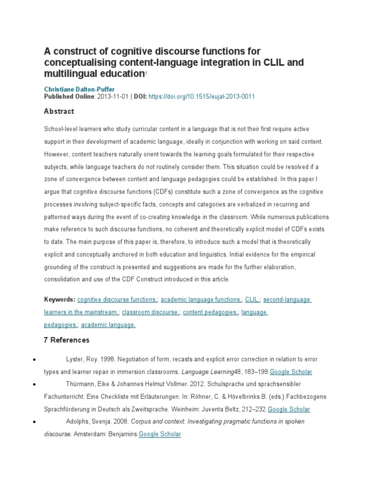 A Construct of Cognitive Discourse Functions For Conceptualising Content-Language Integration in ...