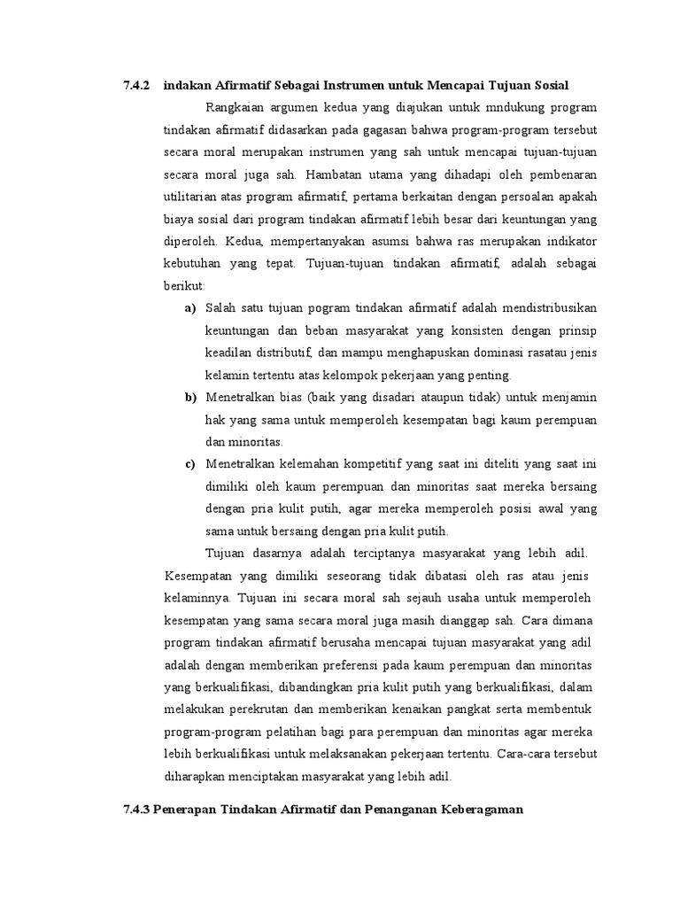 Tindakan Afirmatif Sebagai Instrumen Untuk Mencapai Tujuan Sosial | PDF