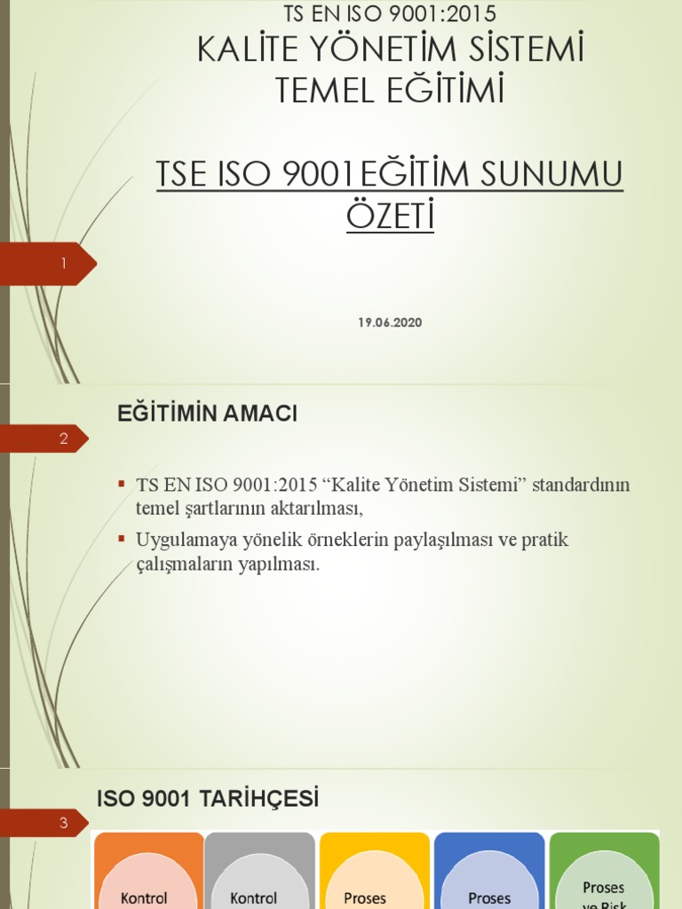TSE ISO 9001 2015 Temel Eğitimi Sunumu Özeti | PDF