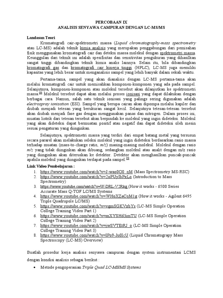 Percobaan IX LCMS-MS | PDF