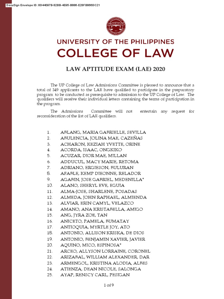 Law Aptitude Exam (Lae) 2020 | PDF