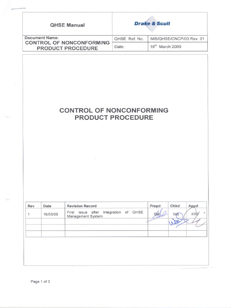 1635 - 03 Control of Non Conforming Products Rev. 01 | PDF