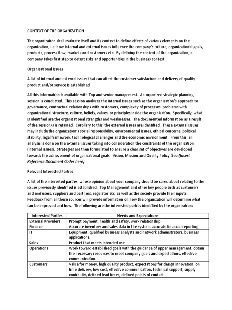 Defining Organizational Context and Issues | PDF | Quality Management ...