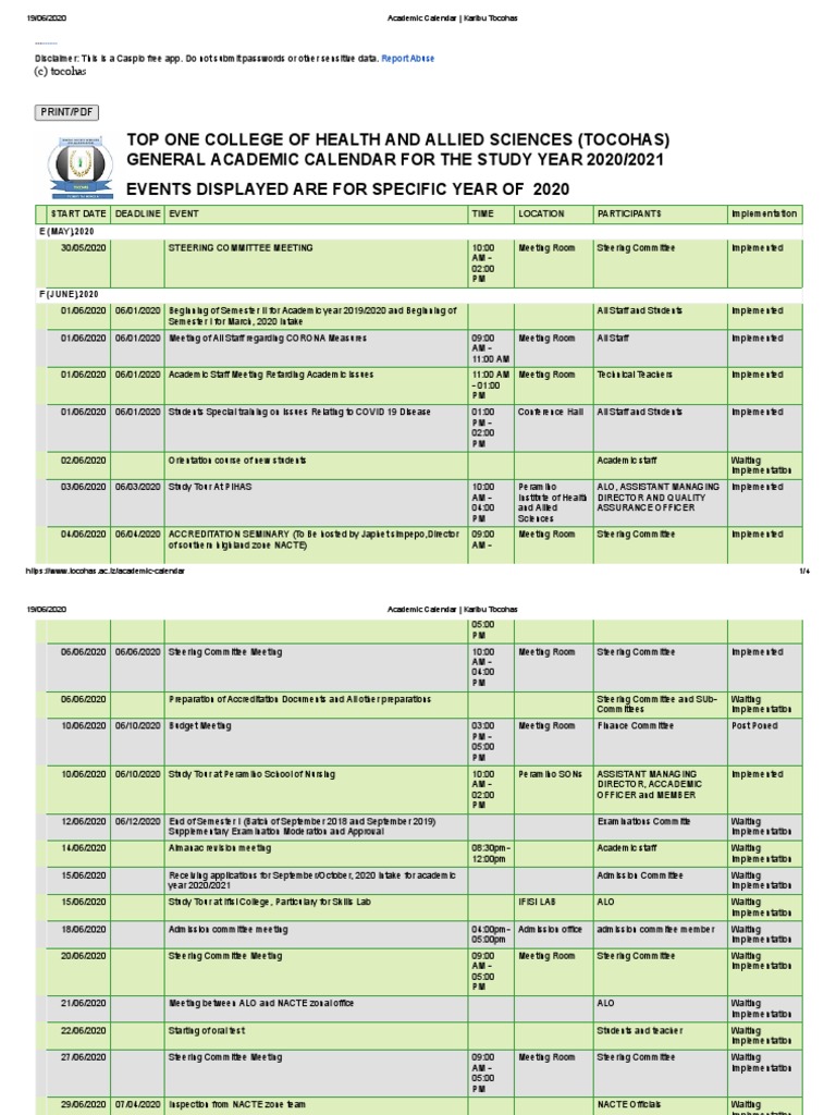 Academic Calendar - 2020 | PDF