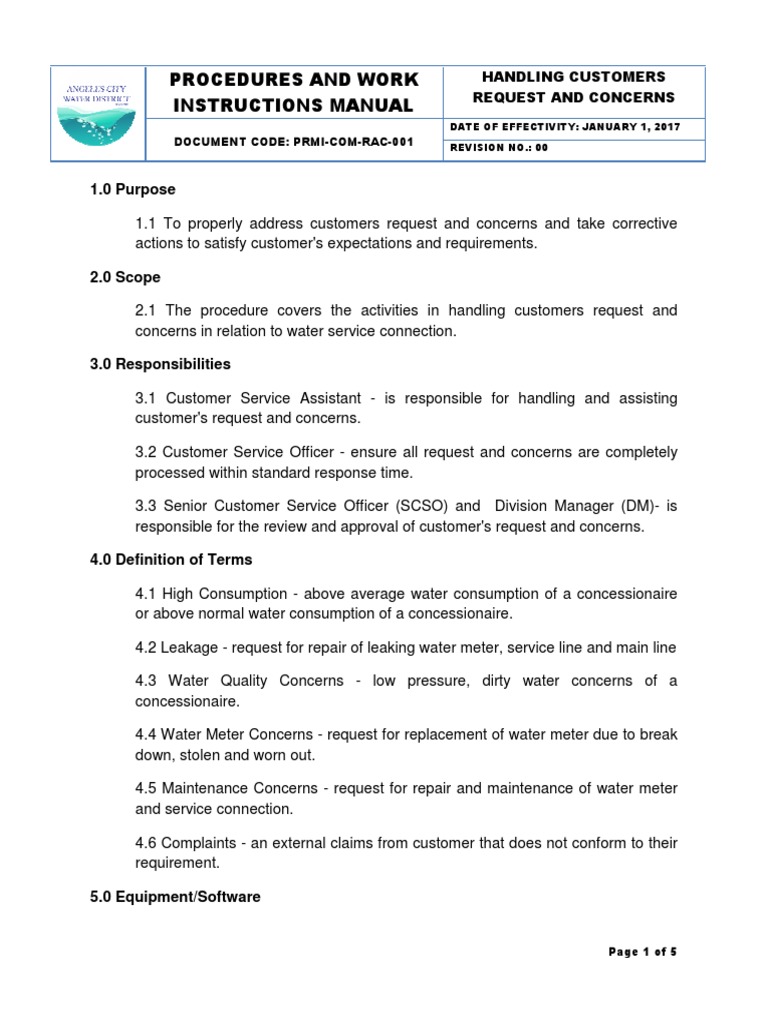 Customer Request Handling Procedures | PDF | Complaint | Water