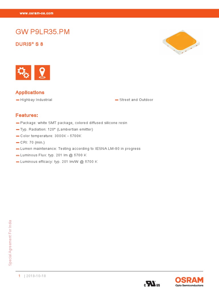 LED Data Sheet - GW P9LR35.PM - Duris S8 Gen 3 | PDF | Interior Design | Electrodynamics