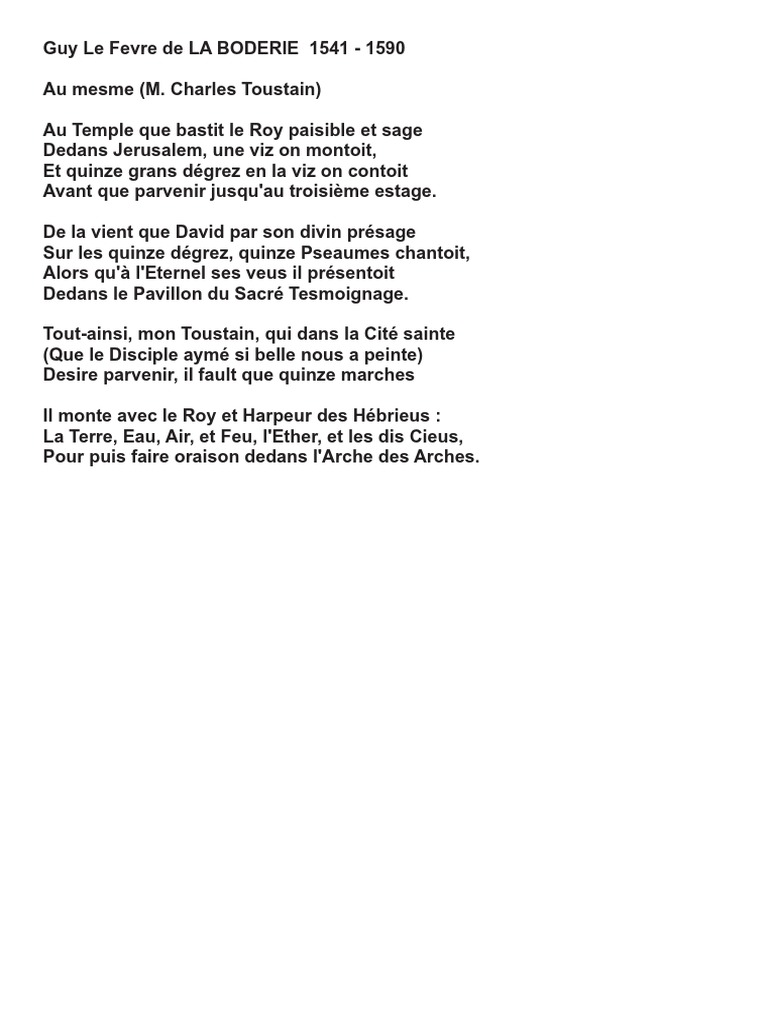 Au Temple Que Bastit Le Roy Guy Le Fevre de La Boderie PDF | PDF