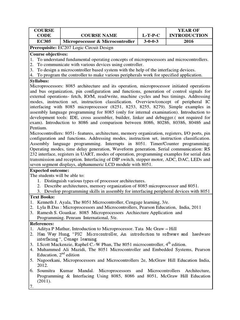 EC305 Microprocessor & Microcontroller | PDF | Microcontroller ...