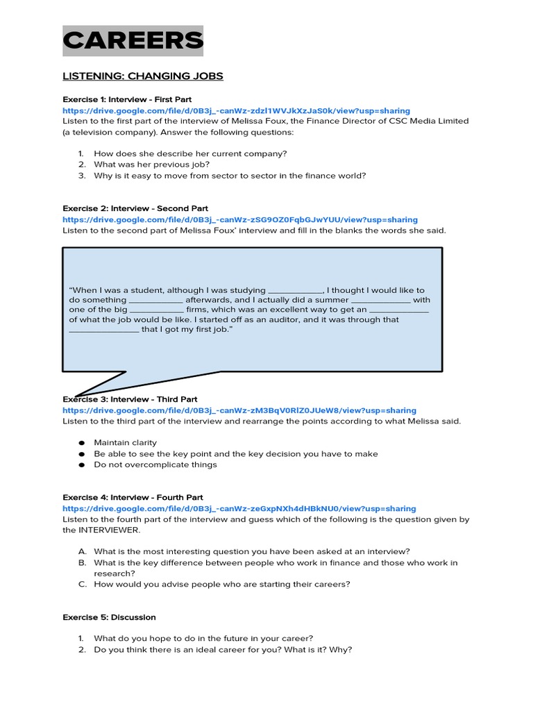 Careers - Listening | PDF