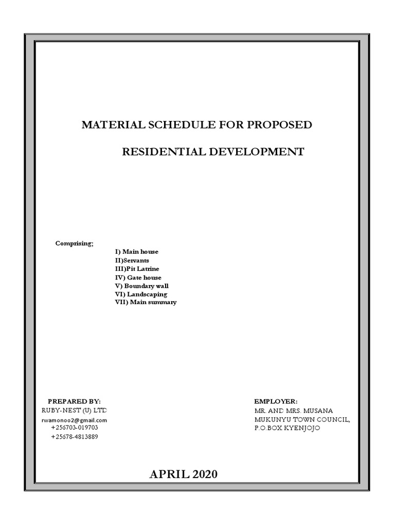 Kyenjojo Materials Schedule PDF | PDF