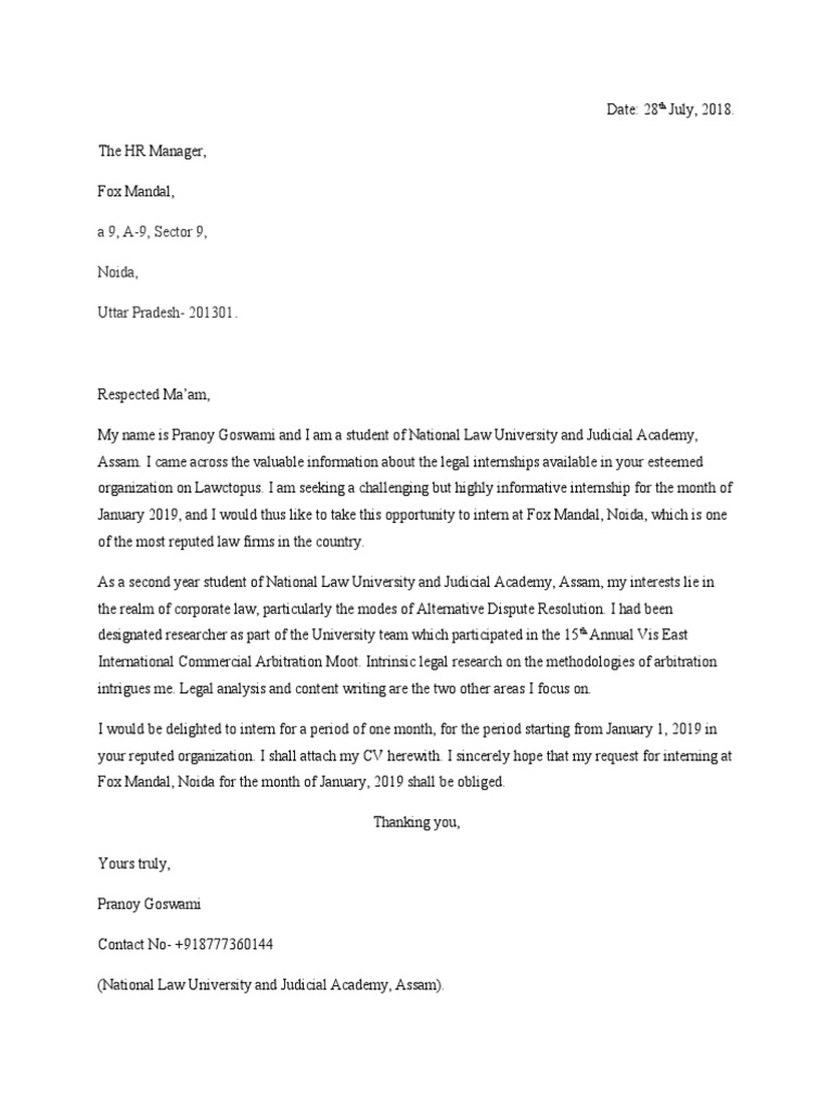 Khaitan Internship Cover Letter | PDF