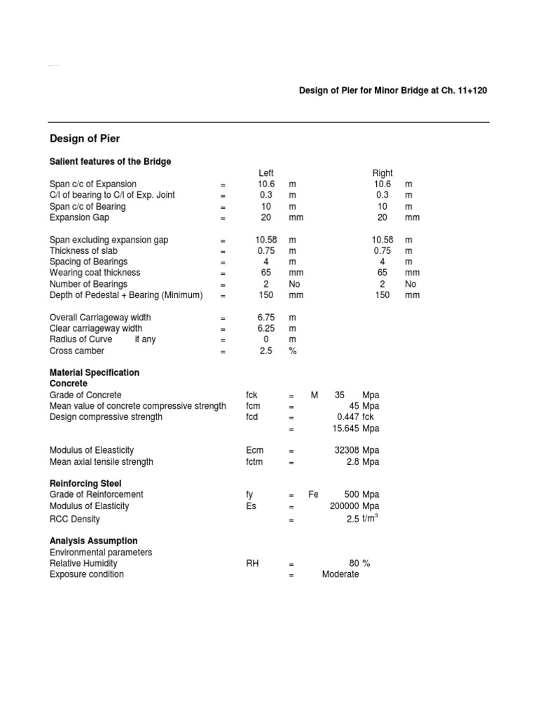 Design of Pier For Minor Bridge at Ch. 11+120 | PDF | Young's Modulus ...