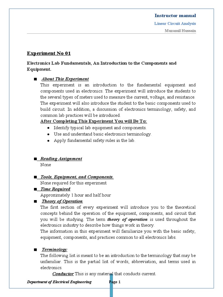 Experiment No 01: Electronics Lab Fundamentals, An Introduction To The ...