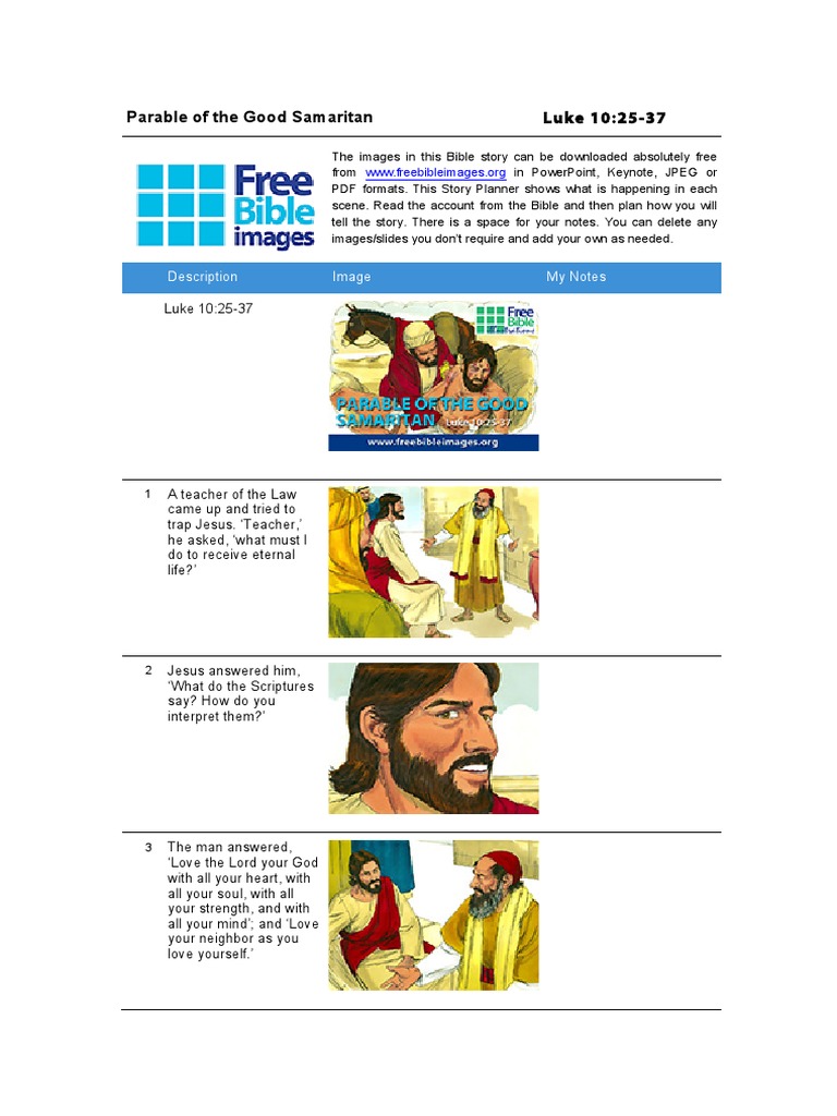 Parable of The Good Samaritan Luke 10:25-37: Description Image My Notes ...