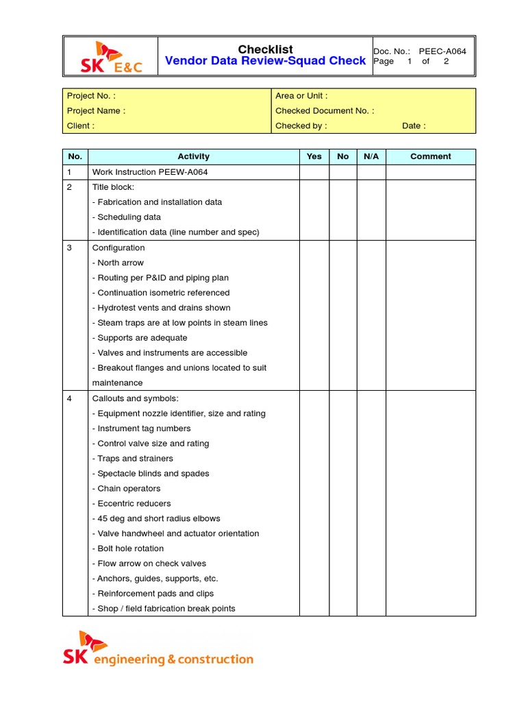 PEEC-A064 - Checklist - Vendor Data Review-Squad Check PDF | PDF