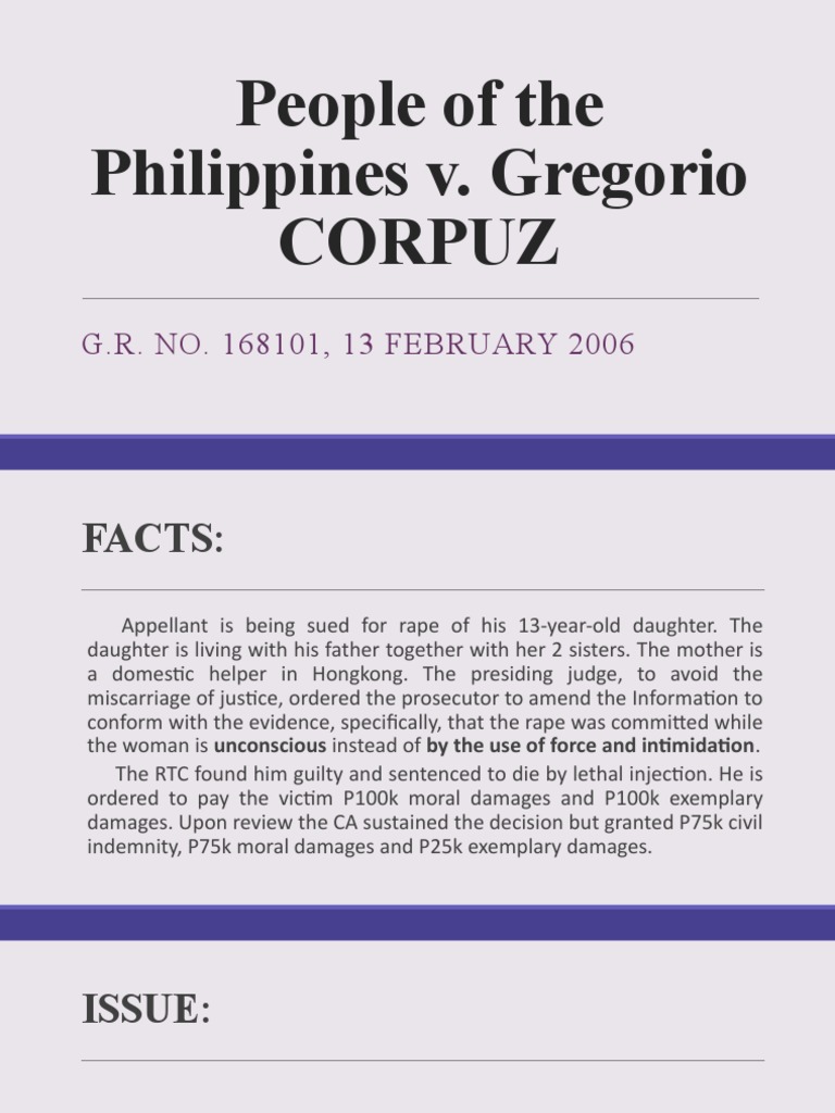 People of The Philippines v. Gregorio Corpuz: G.R. NO. 168101, 13 FEBRUARY 2006 | PDF