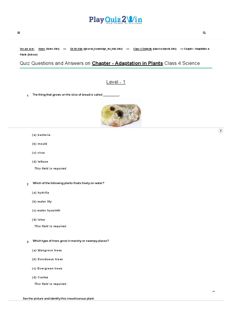 Chapter Adaptation in Plants Questions and Answers of Class 4 Science ...