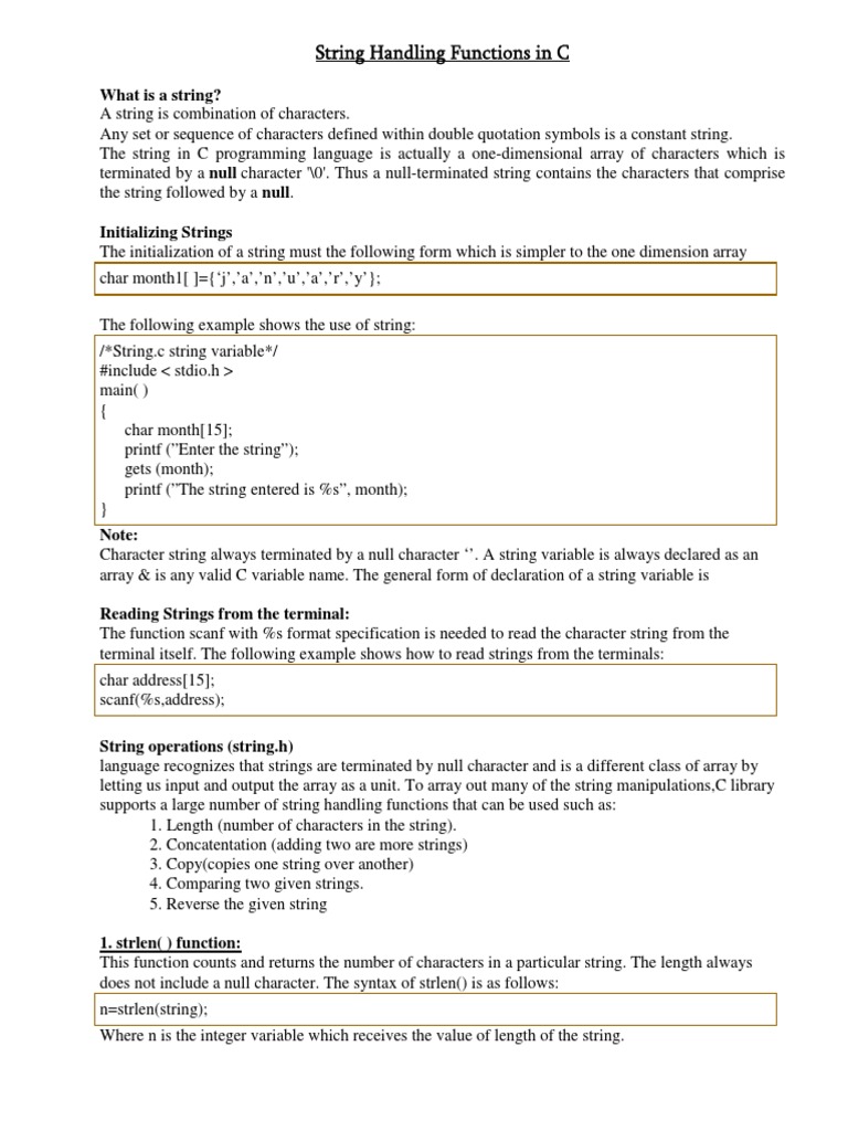 String Handling in C PDF | Download Free PDF | String (Computer Science) | Formalism (Deductive)