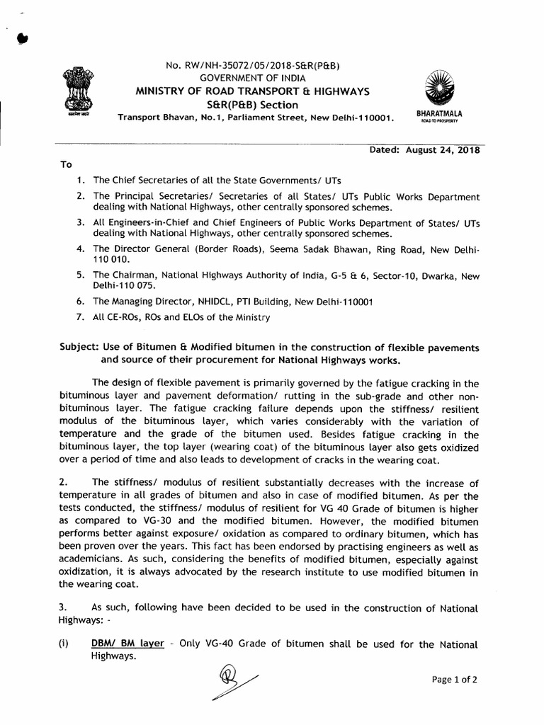 NHAI Guidelines for Bitumen Use | PDF