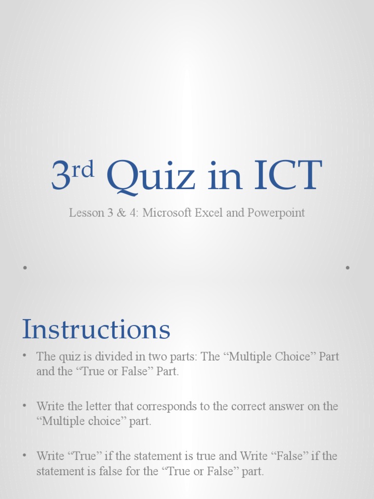 3 Quiz in ICT: Lesson 3 & 4: Microsoft Excel and Powerpoint | PDF