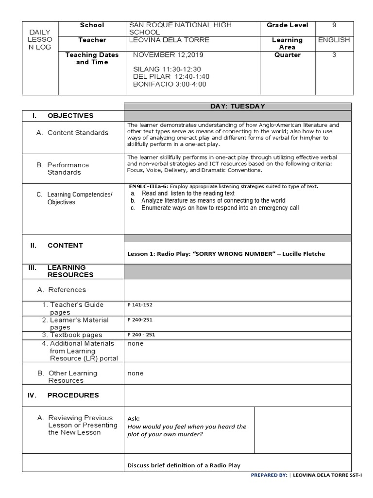 DLP Lesson 1 Radio Play Sorry Wrong Number | PDF
