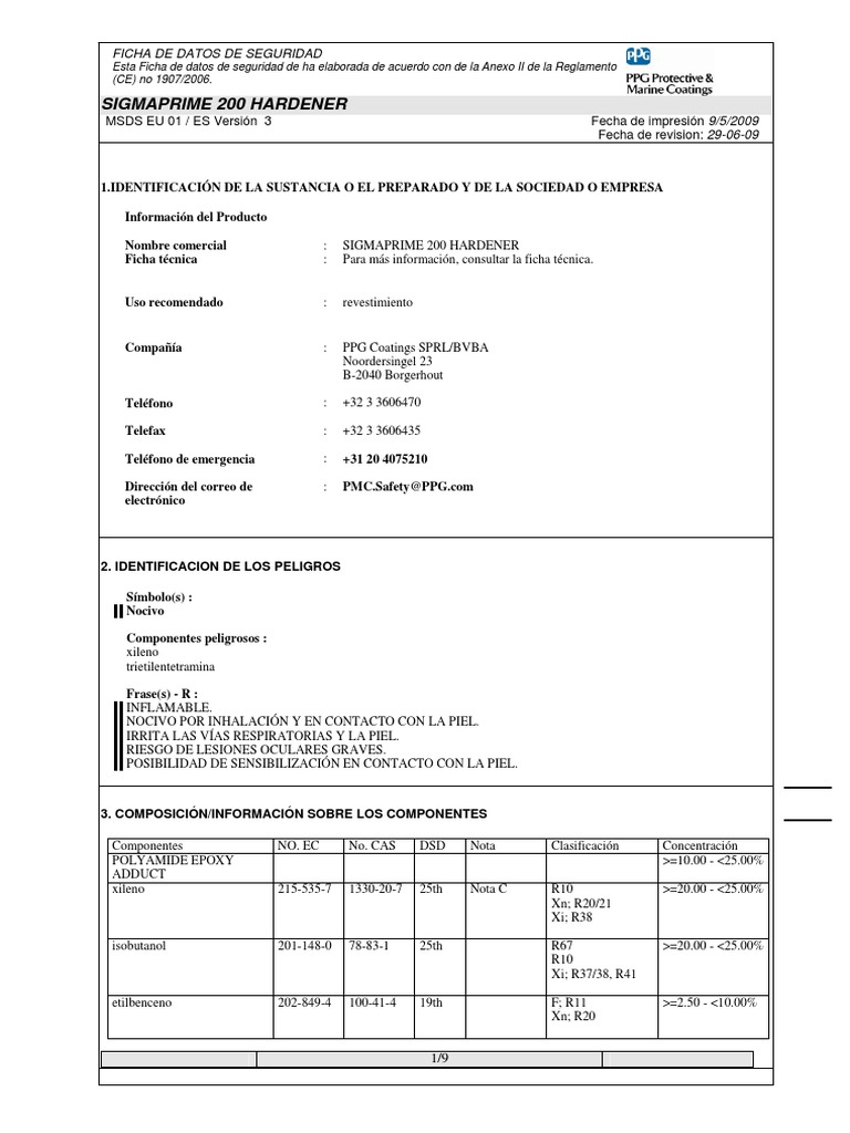 MSDS Sigmaprime 200 HRD PDF | PDF