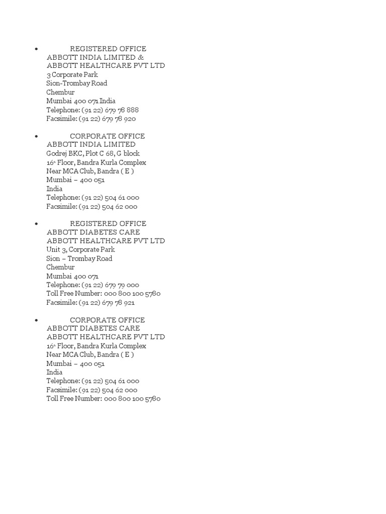 Abbott India Office Locations | PDF
