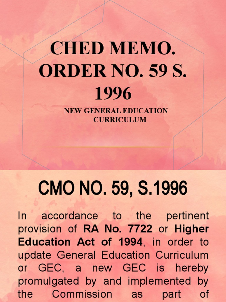 Ched Memo. Order No. 59 S. 1996: New General Education Curriculum | PDF