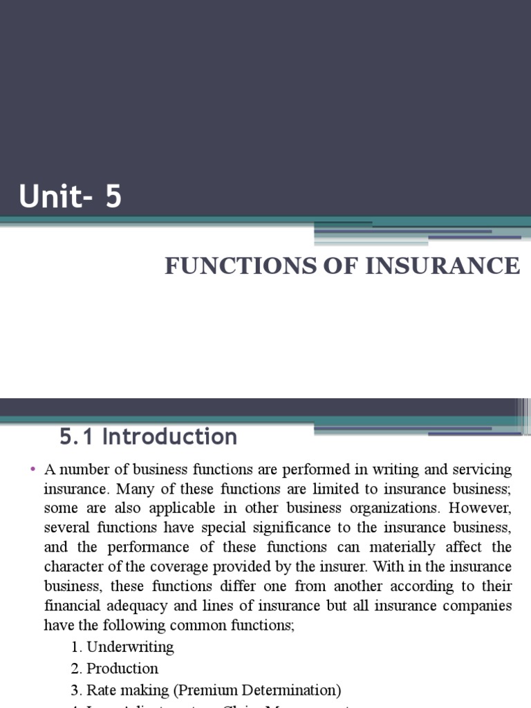 Unit-5: Functions of Insurance | PDF
