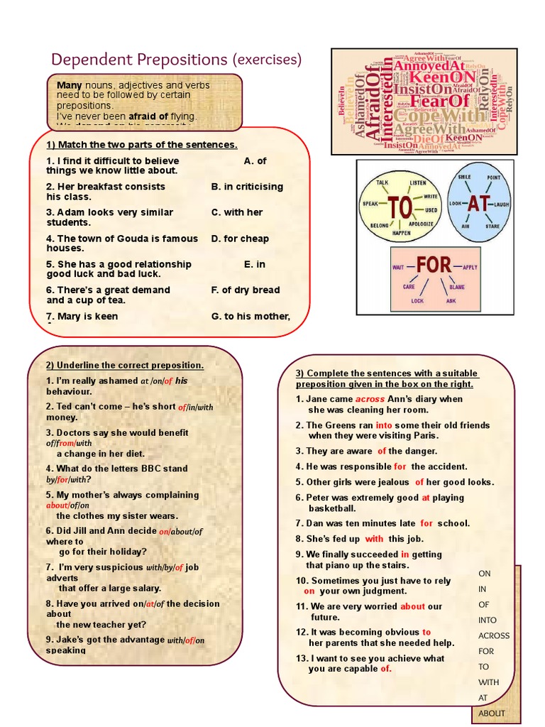 Dependent Prepositions: (Exercises) | PDF