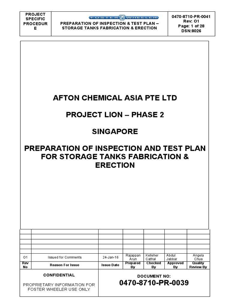Prepration of ITP For Storage Tanks Fabrication Erection | PDF