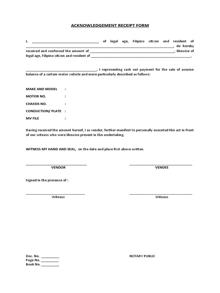 Acknowledgement Receipt Form | PDF | Business | Finance & Money Management