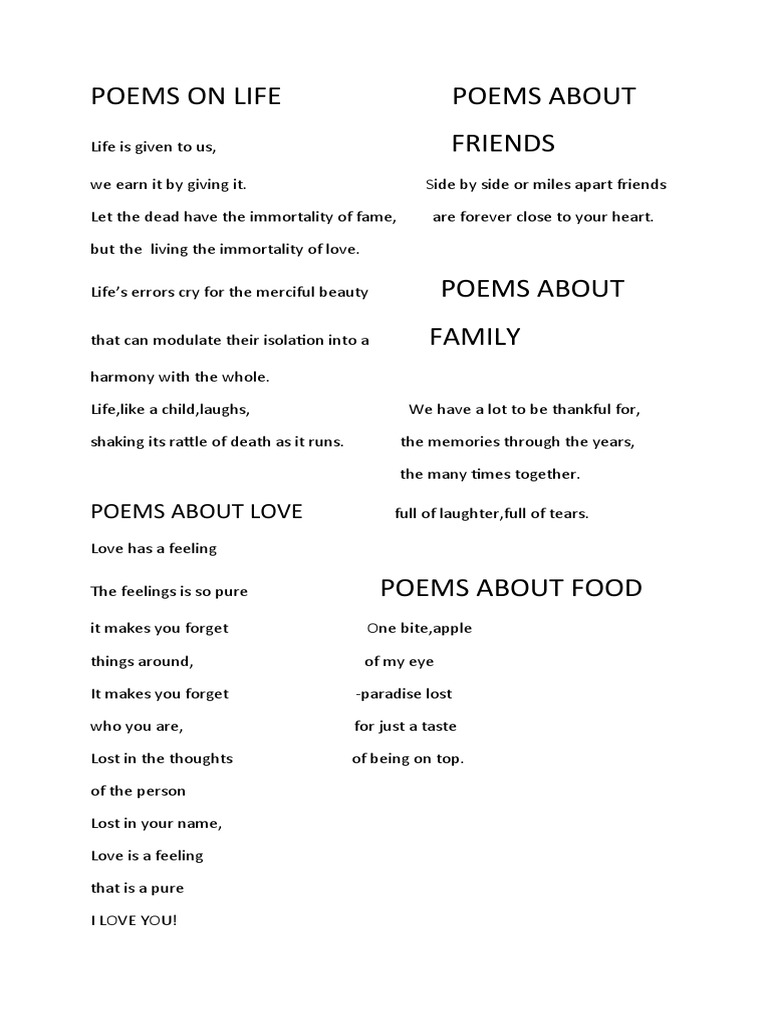 Poems On Life Poems About | PDF