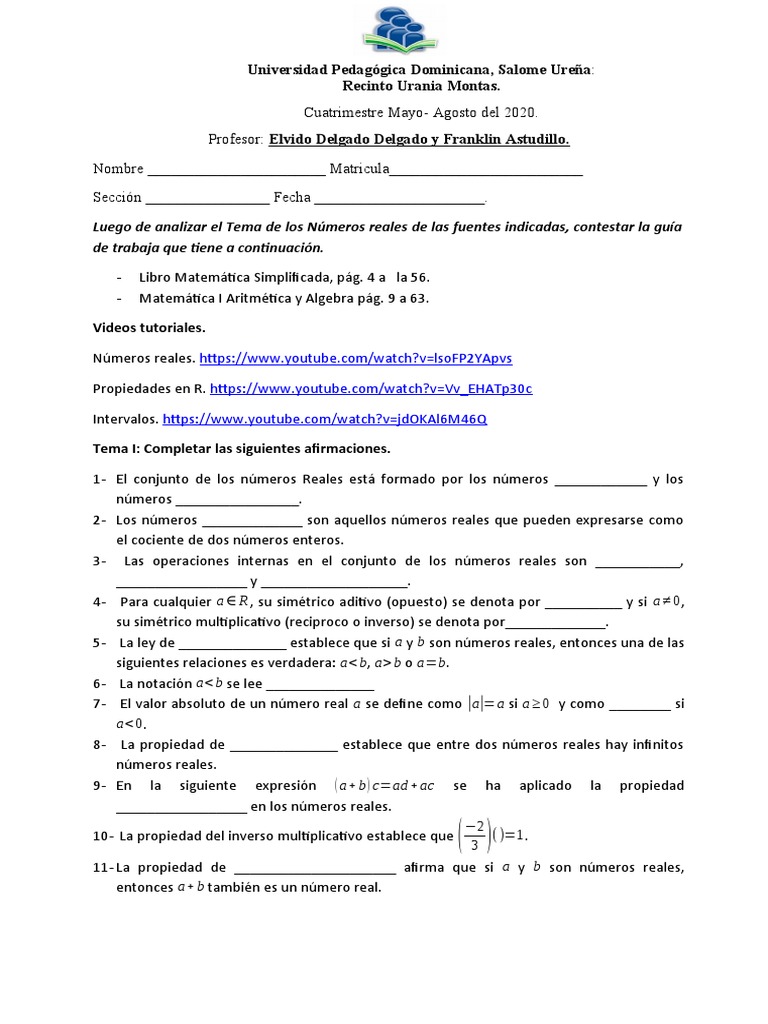 Practica de Ejercicios de Los Números Reales | PDF
