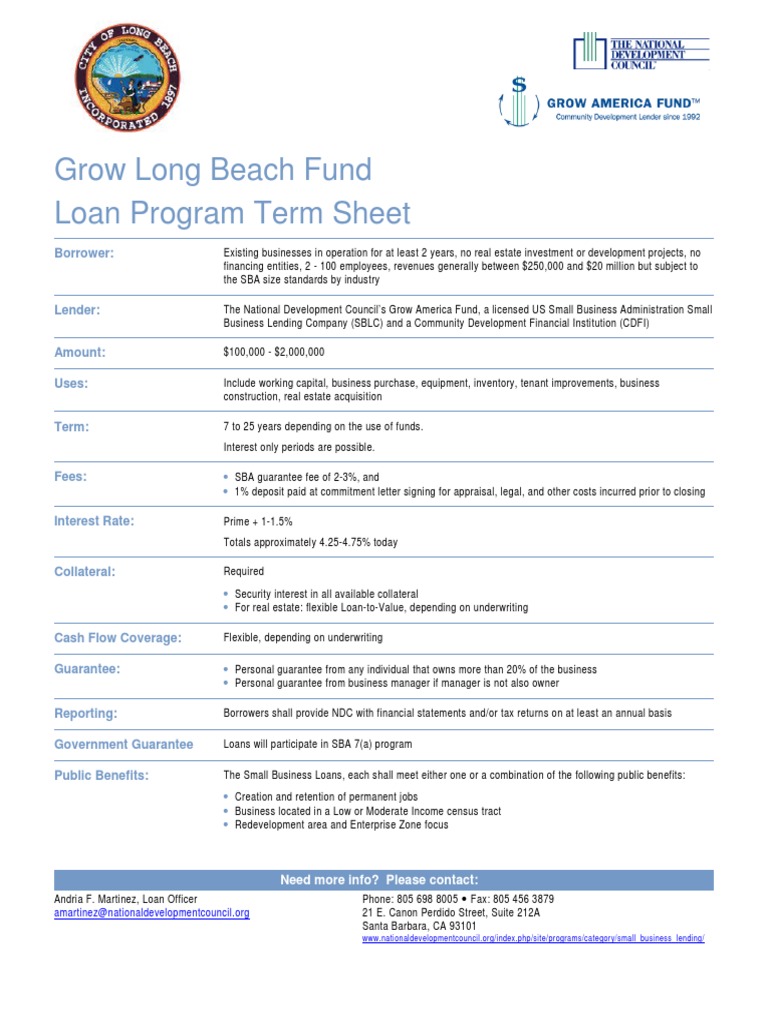 Grow Long Beach Fund Term Sheet | PDF