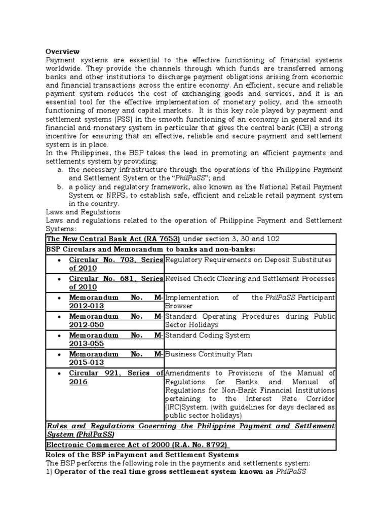 Rules and Regulations Governing The Philippine Payment and Settlement ...