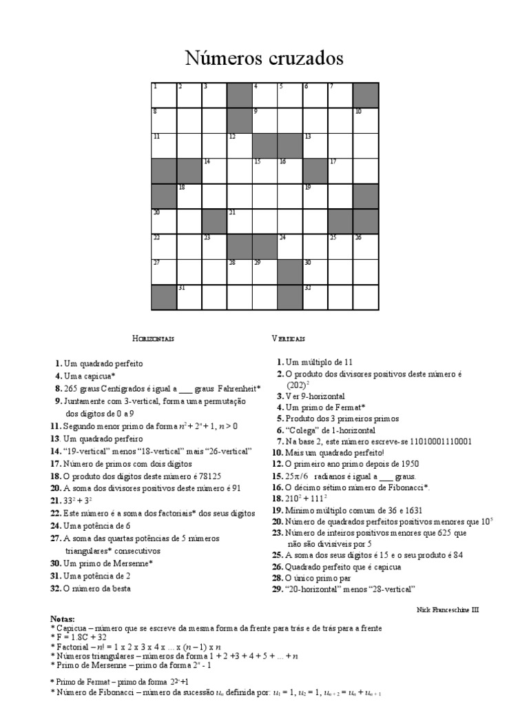 Cruzadas Numéricas para Imprimir | PDF | Número primo | Combinatória