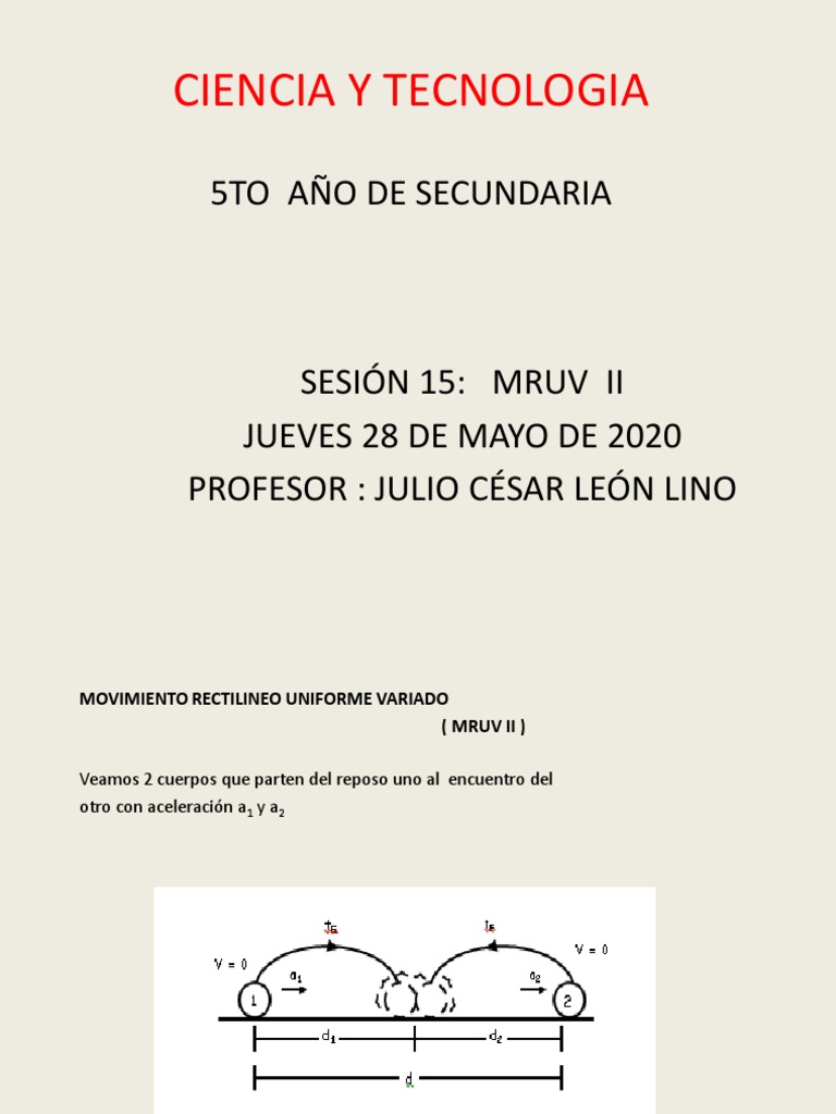 Sesion #15 Virtual de Fisica 5to Sec Mruv Ii PDF | PDF