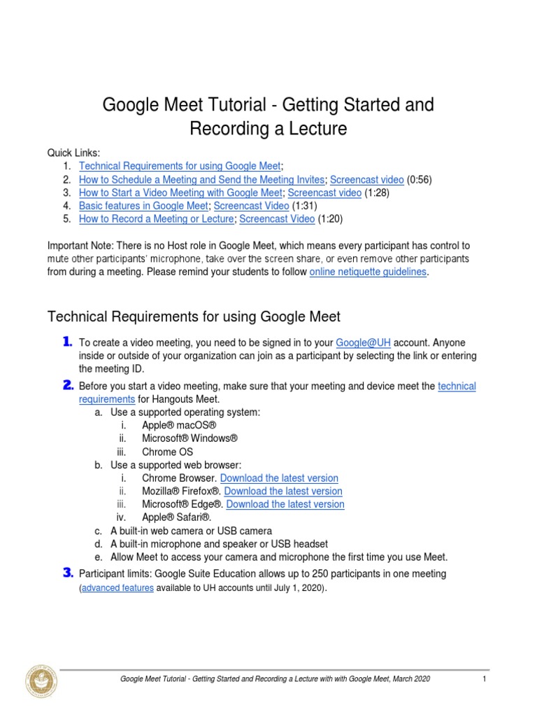 Google Meet Tutorial Getting Started and Recording A Lecture PDF | PDF | Computer Related ...
