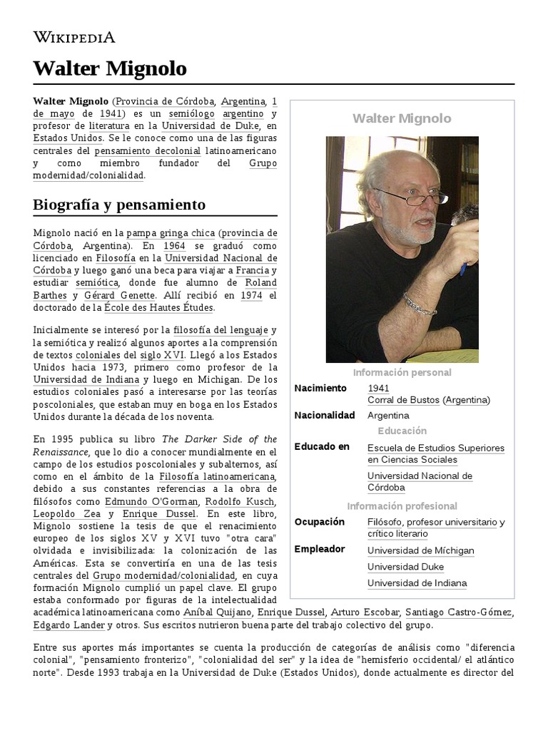 Walter Mignolo PDF | PDF