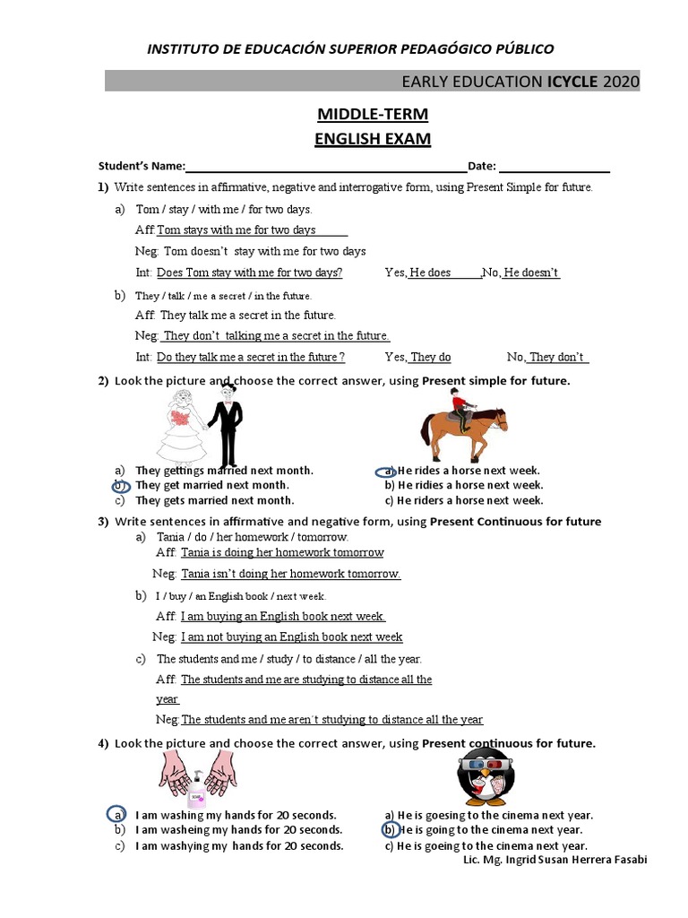Middle-Term English Exam: Instituto de Educación Superior Pedagógico ...