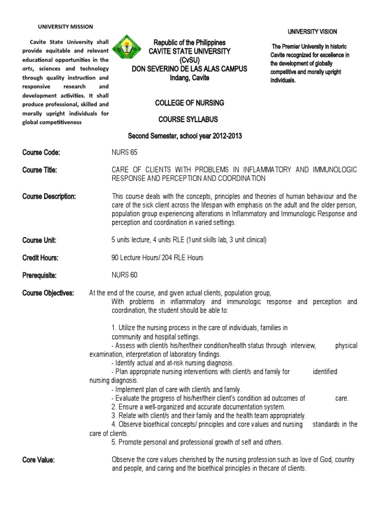Course Outline Nurs 65 | PDF