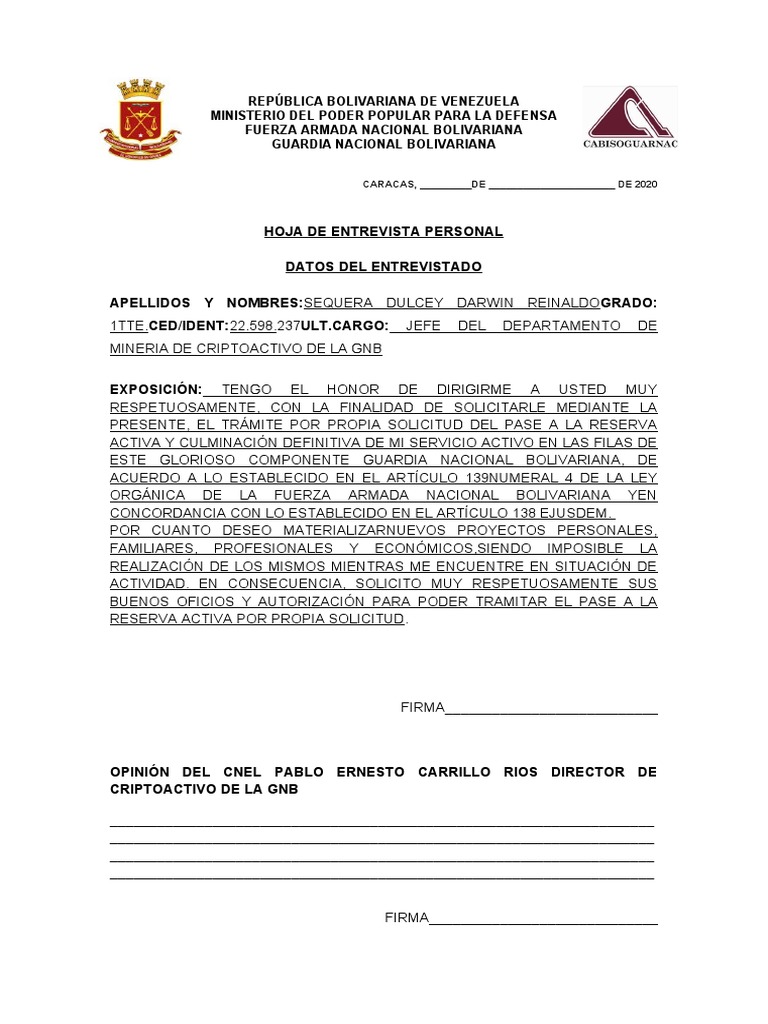 Hoja de Entrevista | PDF | Seguridad nacional | Política de venezuela