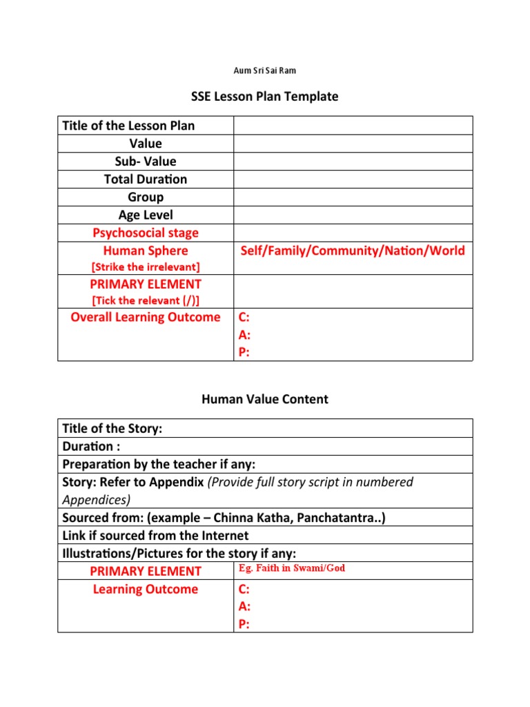 Template For SSE LESSON PLAN | PDF