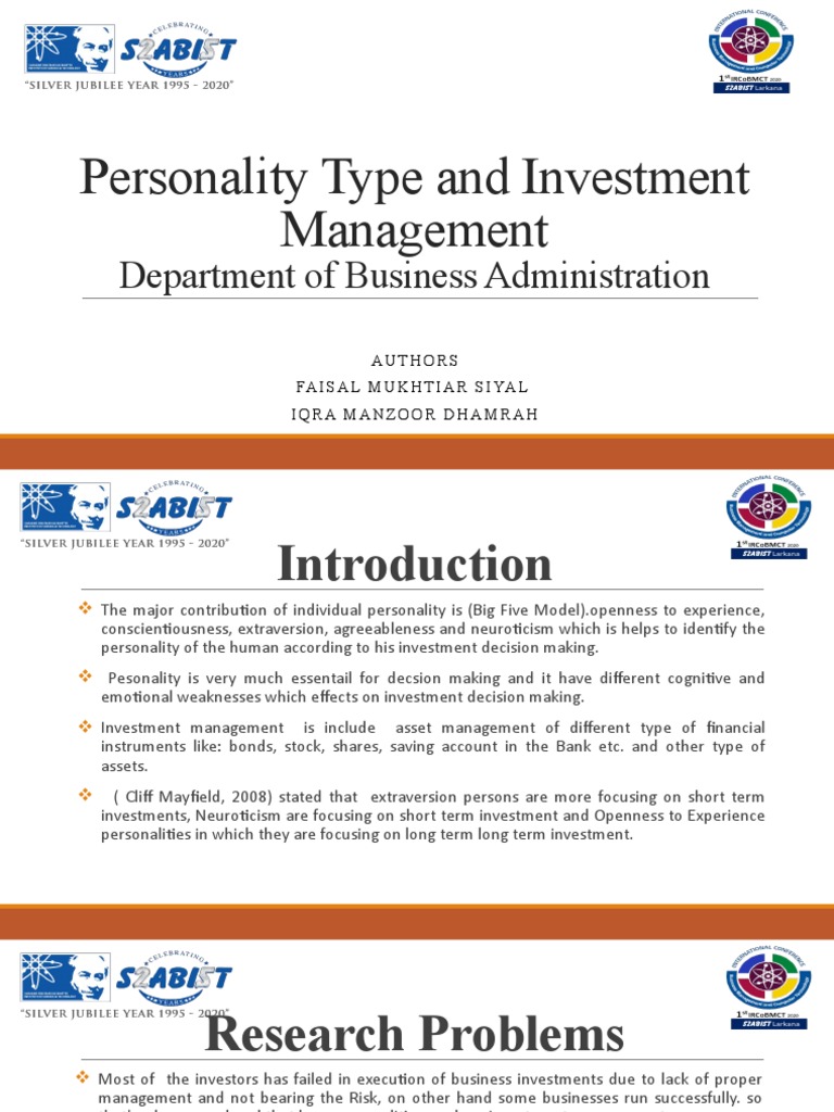 Personality Type and Investment Management: Department of Business ...
