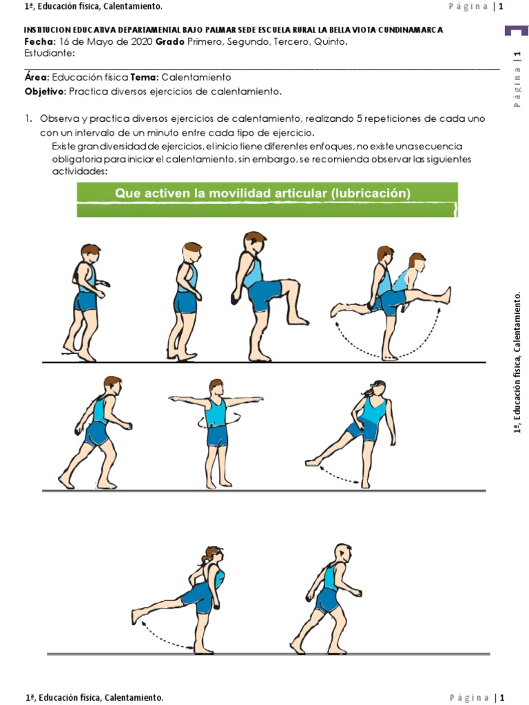 Guia 1 - 2-3-5, Educacion Fisica, Ejercicos de Calentamiento PDF | PDF