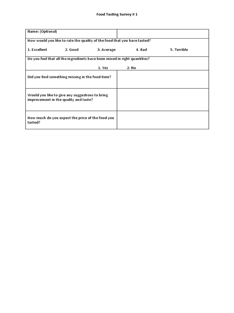 Food Tasting Survey | PDF | Self-Improvement | Wellness
