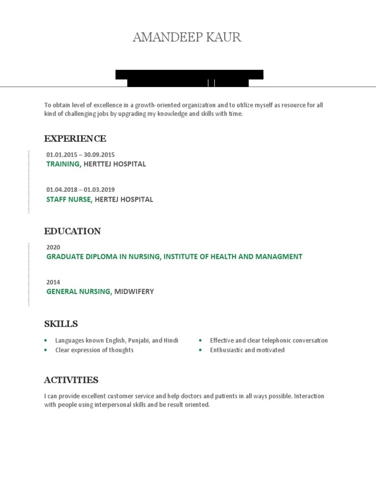 Amandeep Kaur Dhanju CV | PDF | Business | Self-Improvement
