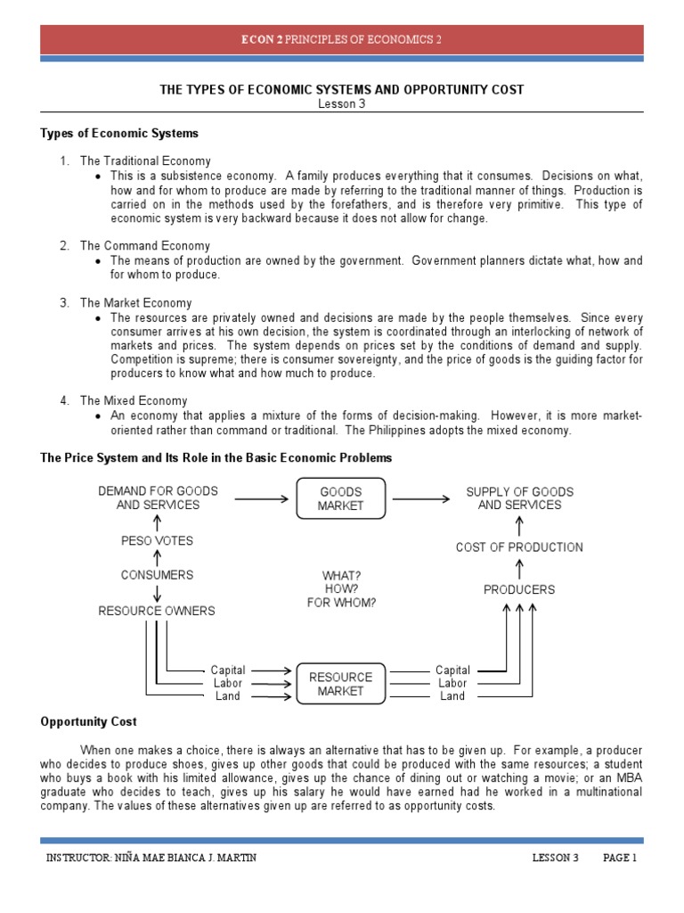 03 Opportunity Cost and The Types of Economic System | PDF | Economic ...